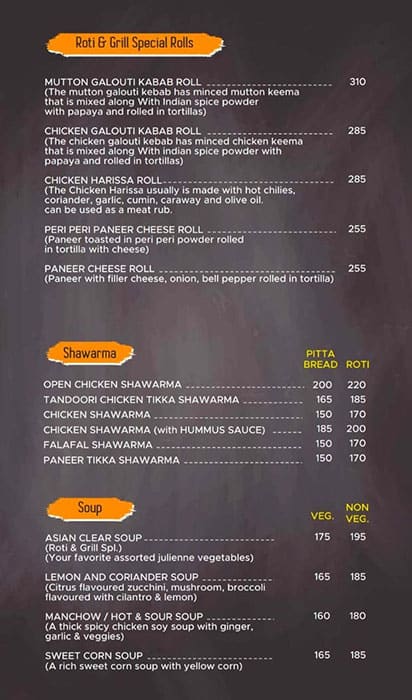 Menu of Roti & Grill, Kandivali East, Mumbai