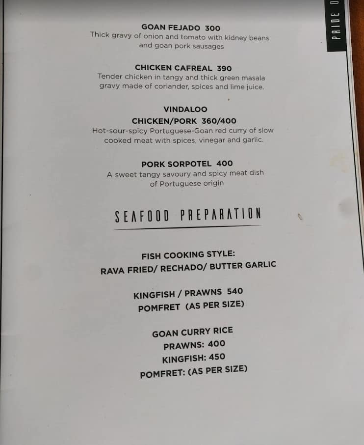 Menu of Bella Kitchen & Bar, Palolem, Goa