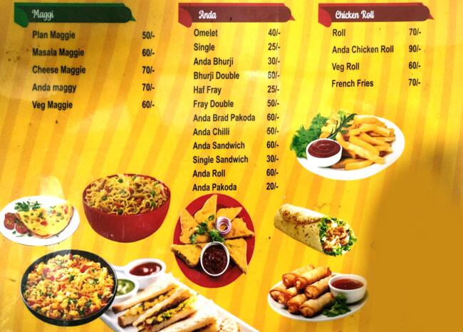 Menu of Taj Nasta Point, Nandanvan, Nagpur