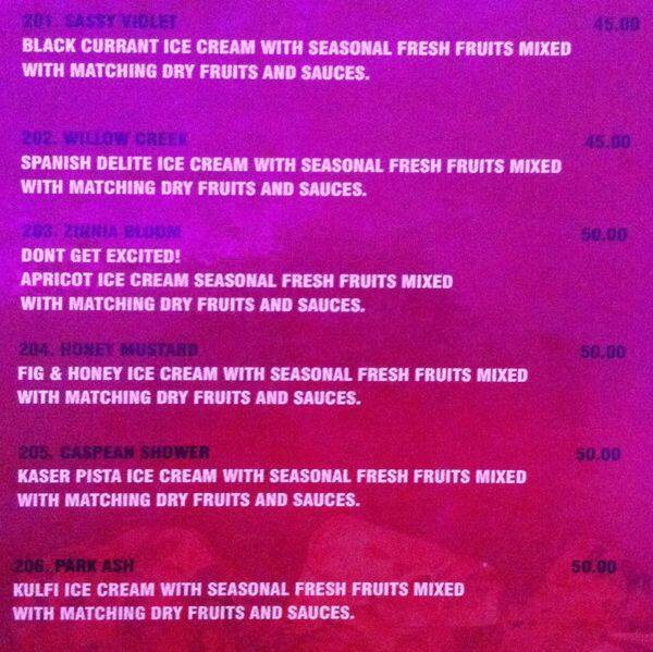 Menu at Igloo, Puducherry