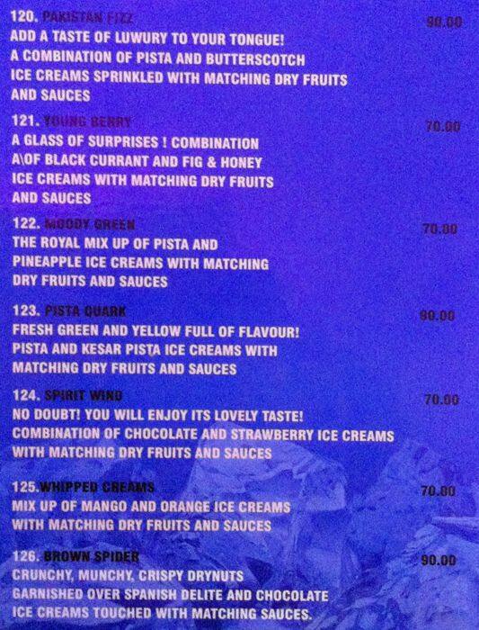 Menu at Igloo, Puducherry