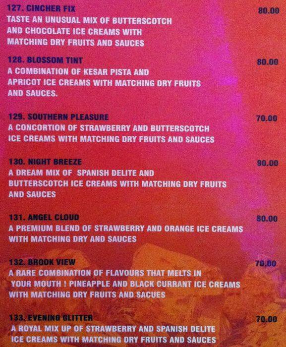 Menu at Igloo, Puducherry