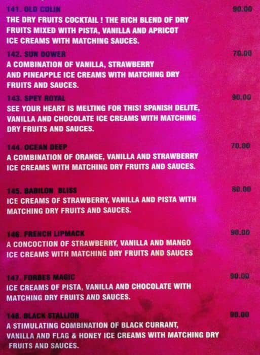 Menu at Igloo, Puducherry