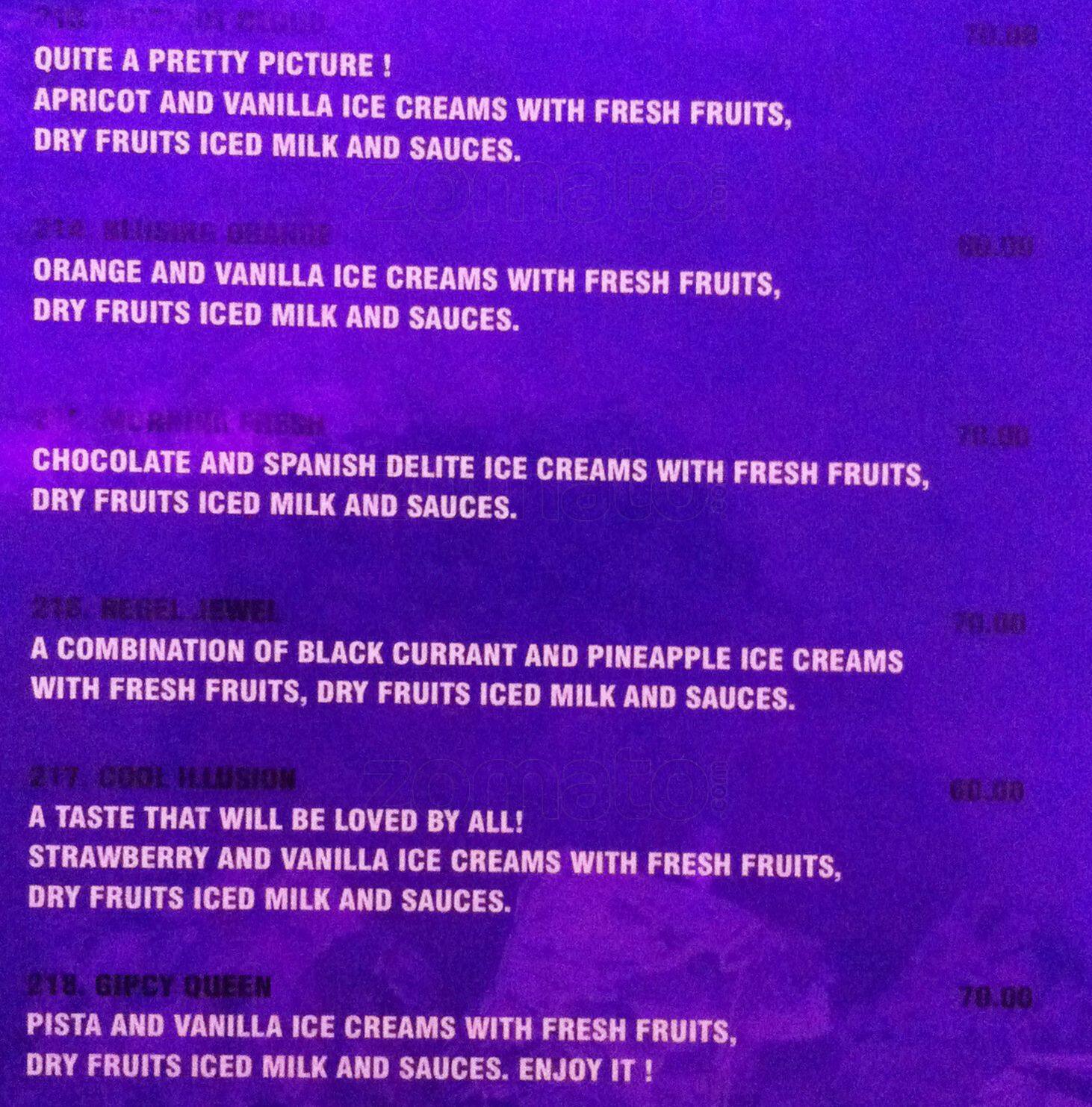 Menu at Igloo, Puducherry