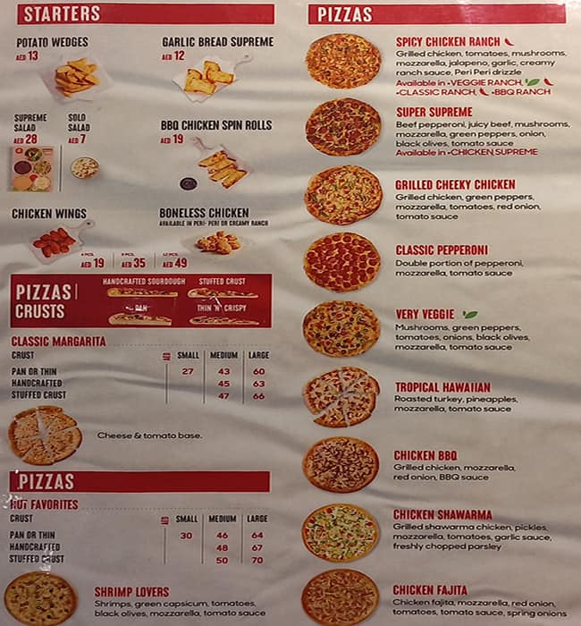 Menu of Pizza Hut, Al Majaz, Sharjah