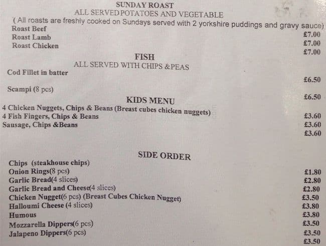 Menu at Park View Cafe, London, Manor House