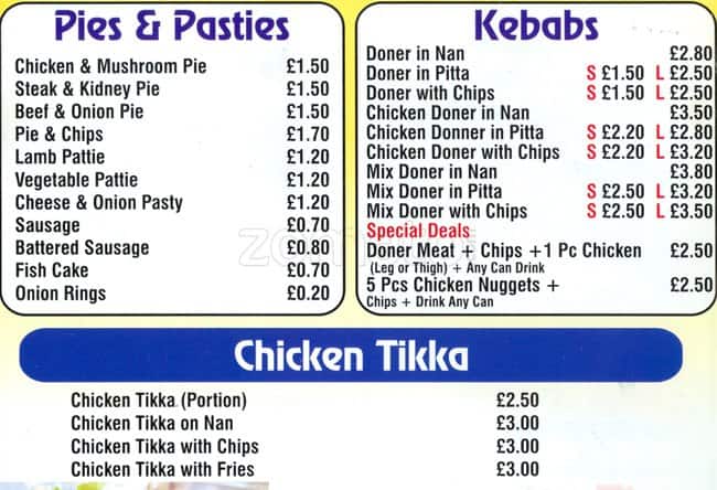 Menu at hassan kebab house restaurant, Birmingham