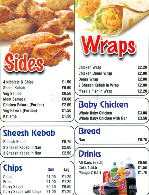 Menu at hassan kebab house restaurant, Birmingham