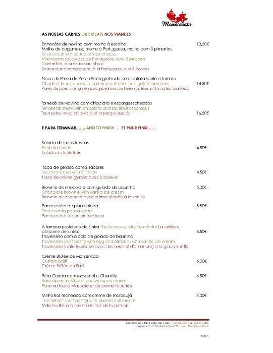 Menu em Miranda Restaurant & Terrace bar, Sintra, Hotel NH