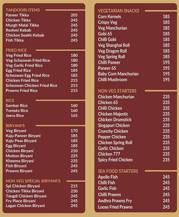 Menu at Hotel Sitara Grand, Hyderabad, 15-24-20/21/22