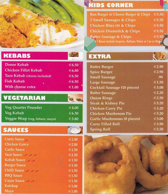 Menu at The Original Borza Take Away cafe, Dublin, 200 Whitehall Rd