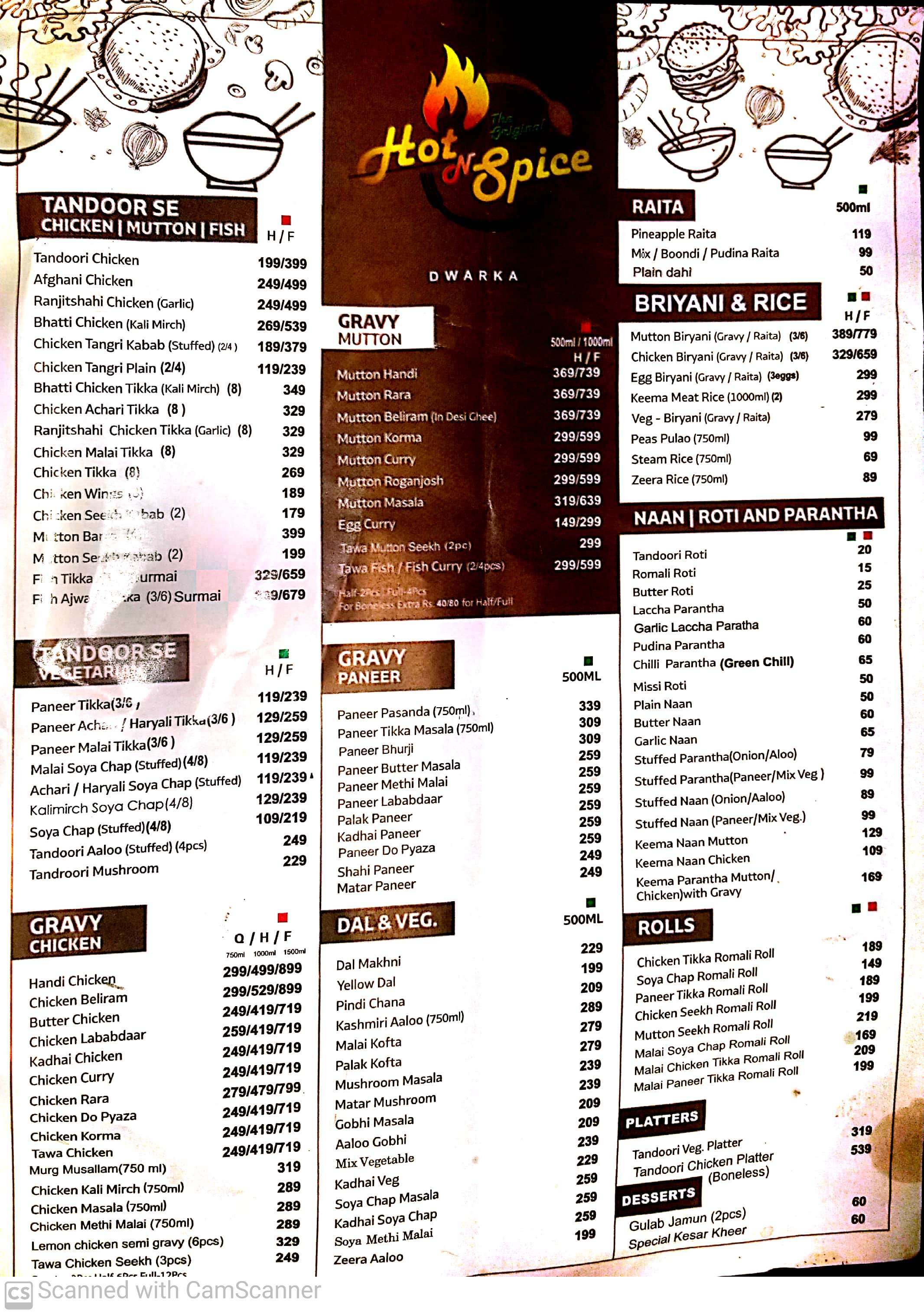 Menu at Hot N Spice Dwarka, New Delhi, Pankaj Plaza