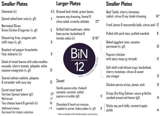 Bin 12 Menu, Menu for Bin 12, Burleigh Heads, Gold Coast - Urbanspoon ...