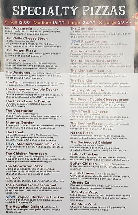 Menu at Mr. Mozzarella (Carleton Place) pizzeria, Carleton Place, 58 ...