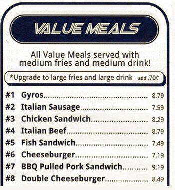 Menu at Pluto's fast food, Oak Lawn