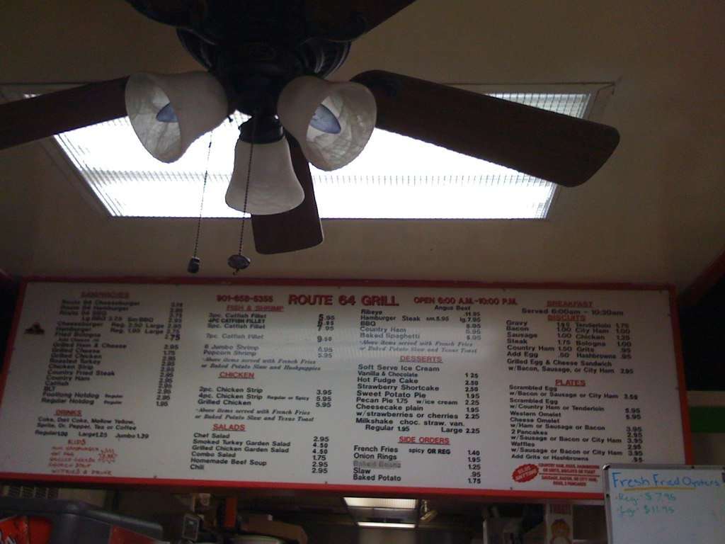 Menu at Route 64 Drive-Thru restaurant, Bolivar, US-64