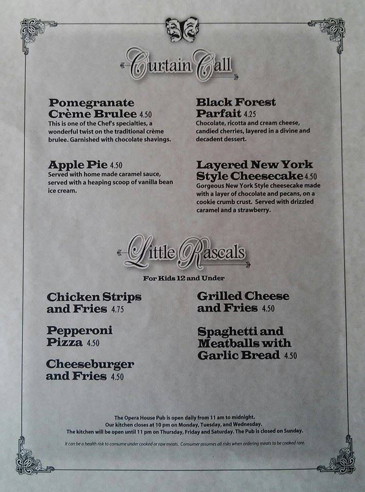 Menu at Opera House Pub, Elwood, 200 S Anderson St