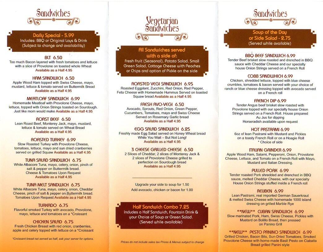 Menu at The Hideaway Cafe & Lounge, Riverside