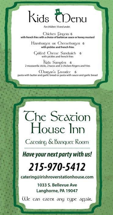 Menu at Irish Rover Station House pub & bar, Langhorne