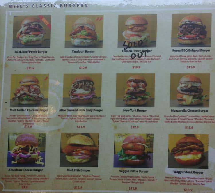 Menu at Miel Container restaurant, Brisbane City, 1 William St