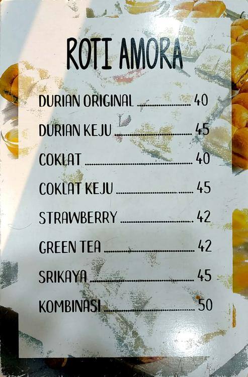 Menu at Roti Durian Amora, Jakarta