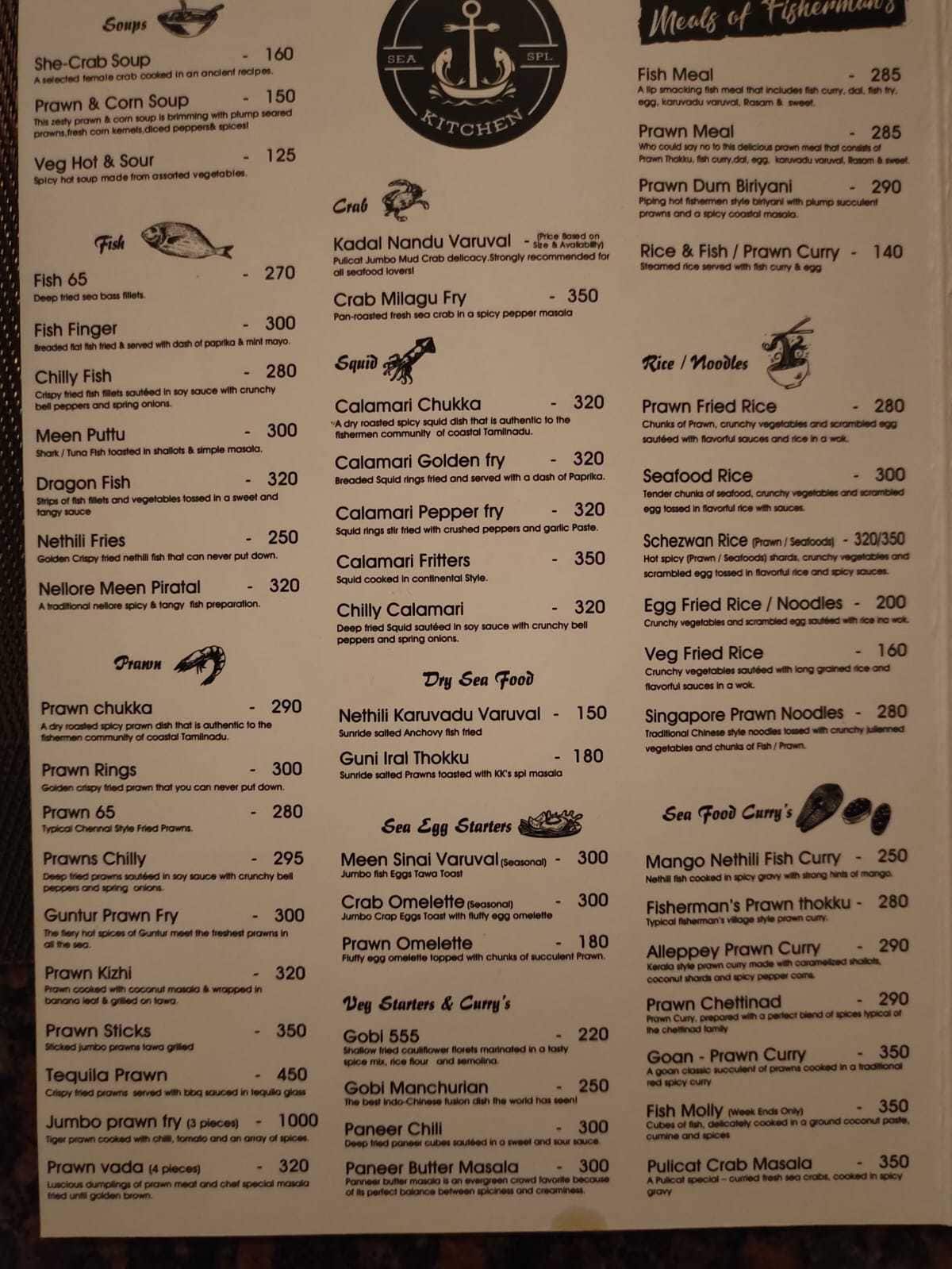 Menu of Kadal Kitchen, Kovalam, Chennai