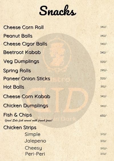 Menu of Bistro DID, Model Town, Ludhiana