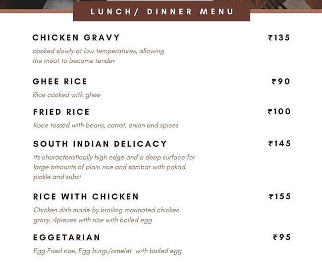 Menu of Shrinidhi, Yelahanka, Bangalore