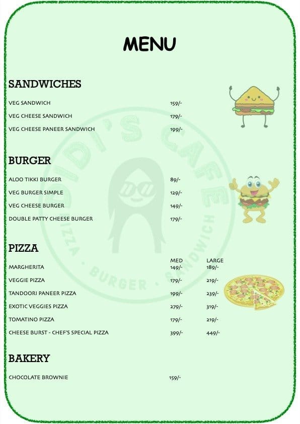 Menu of Didi's Cafe, Kondapur, Hyderabad