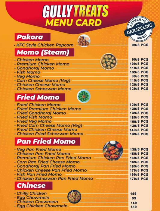 Menu of Gully Treats, Dhakuria, Kolkata