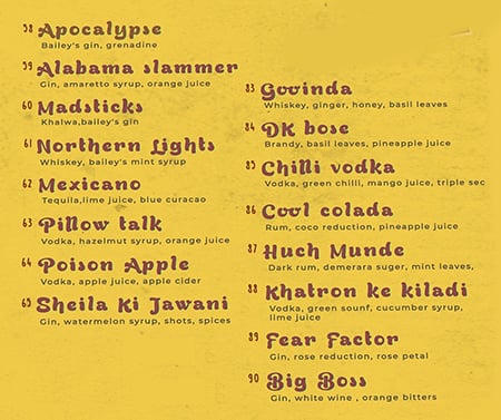 Menu at Deja Vu Buffet Bar, Bengaluru, 7/8