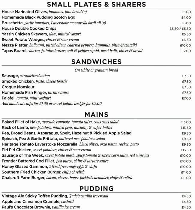 Menu at The Harrow pub & bar, London, 22 Whitefriars Street