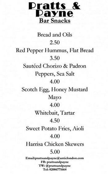 Menu at Pratts and Payne pub & bar, London