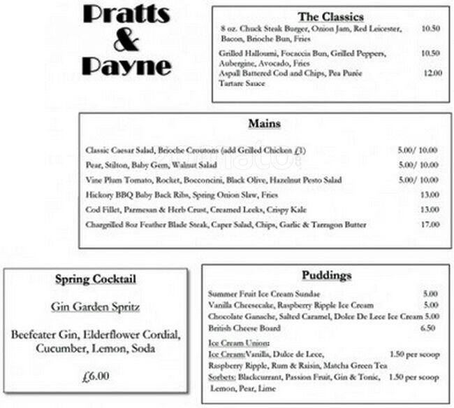 Menu at Pratts and Payne pub & bar, London