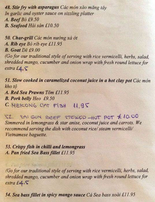 Menu at Tre Viet Hackney Central restaurant, London