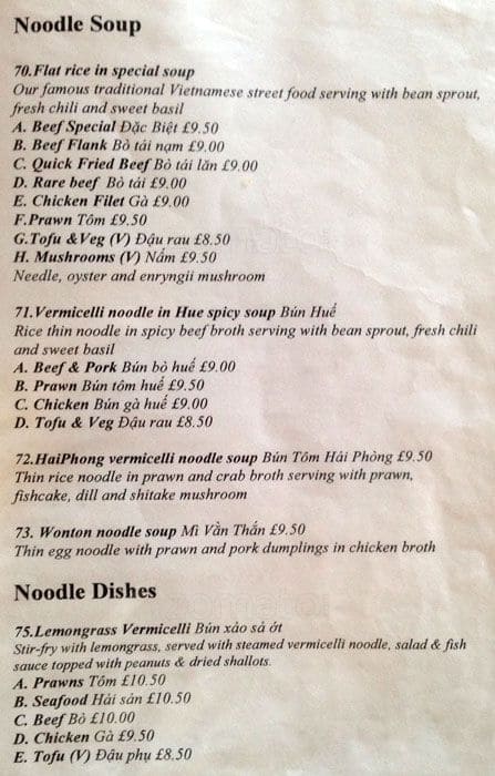 Menu at Tre Viet Hackney Central restaurant, London