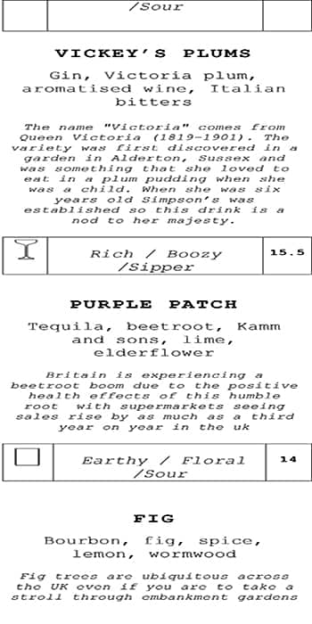 Menu at Simpson's in The Strand restaurant, London