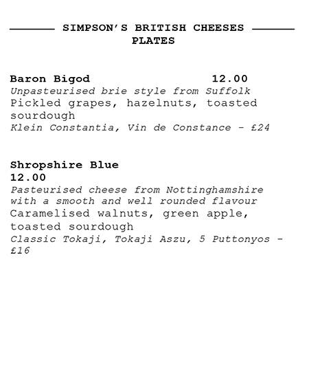 Menu at Simpson's in The Strand restaurant, London