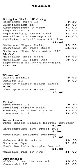 Menu at Simpson's in The Strand restaurant, London