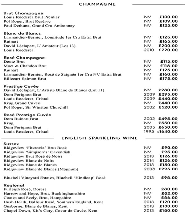 Menu at Simpson's in The Strand restaurant, London
