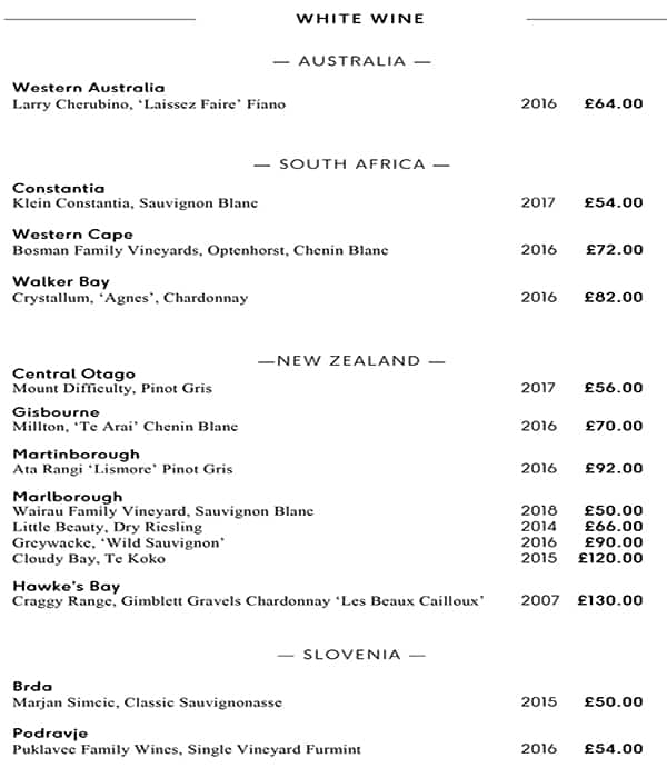 Menu at Simpson's in The Strand restaurant, London