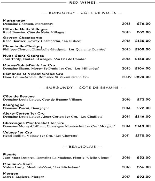 Menu at Simpson's in The Strand restaurant, London