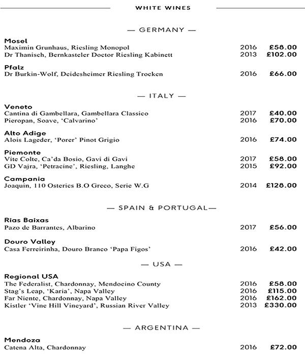 Menu at Simpson's in The Strand restaurant, London