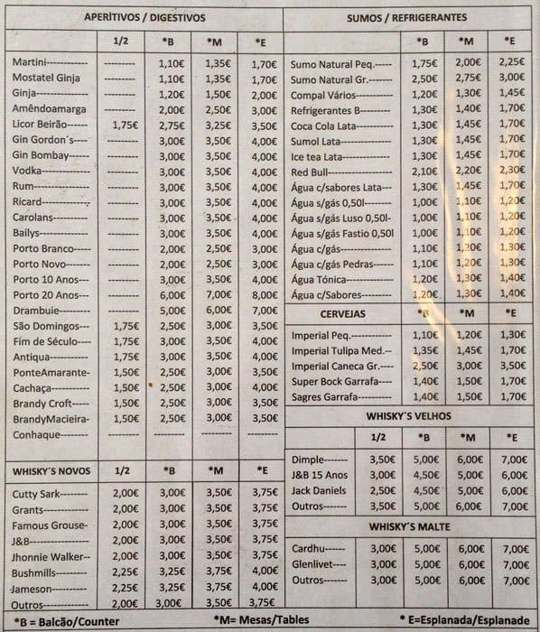 Menu em Matas - Snack Bar, Lda., Lisboa