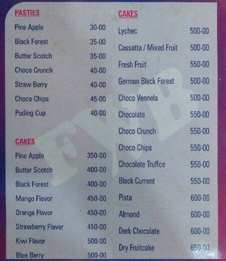 Menu at Fresh Way Bakers, Hyderabad, Opposite SBI Bank