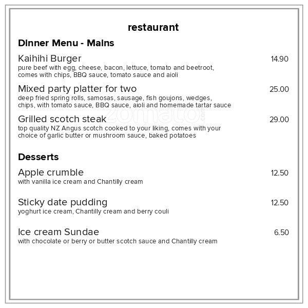 Menu at Stony River Country Diner restaurant, Okato