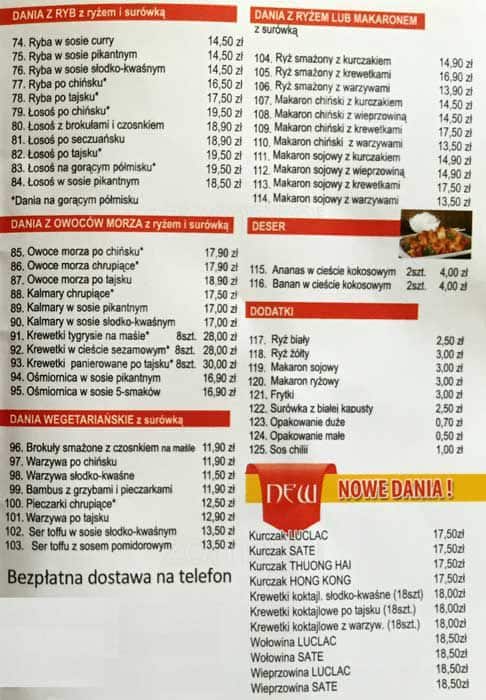 Menu at Restauracja orientalna Lam Kieu restaurant, Kraków
