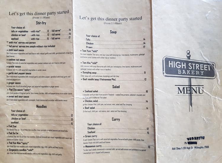 Menu at High Street Bakery, North Willoughby, 5/201 High St