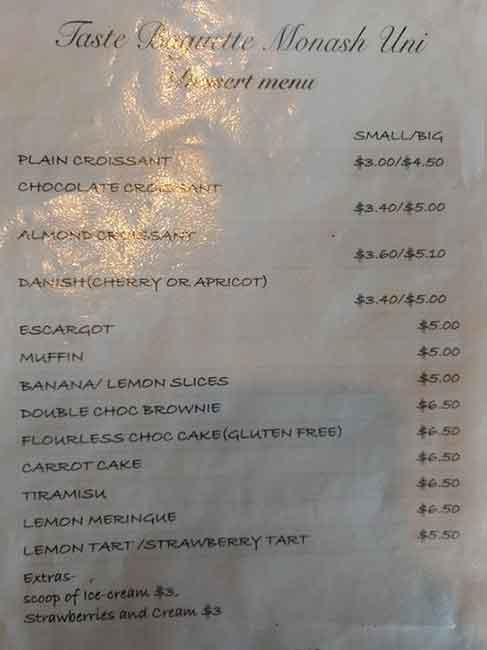 Menu at Taste Baguette cafe, Clayton, Building 10 Wellington Rd Monash ...