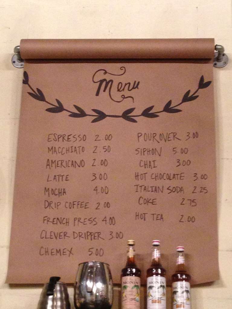 Menu at Hoboken Coffee Roasters cafe, Guthrie